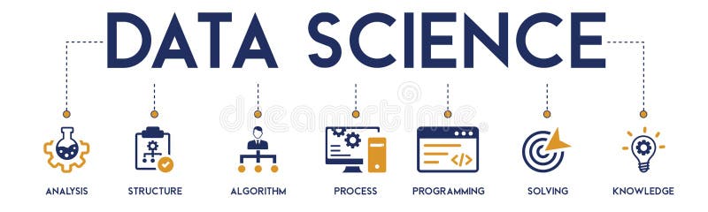 Banner Data Science Concept with English Keywords and Icon of Analysis ...