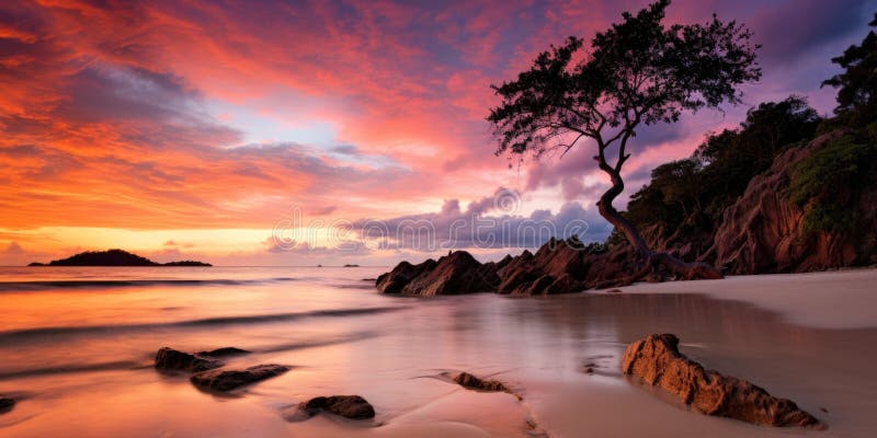 Banner with Dawn on the Seashore Stock Illustration - Illustration of ...