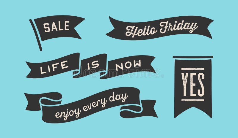 Banner De Cinta. Conjunto De Banner De Cinta Negra Con Texto, Frase ...