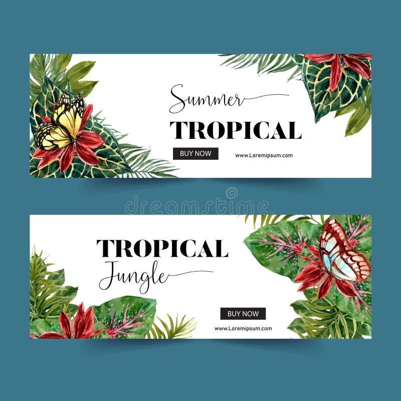 Banner Design with Classic Tropical Theme, Creative Butterfly with ...