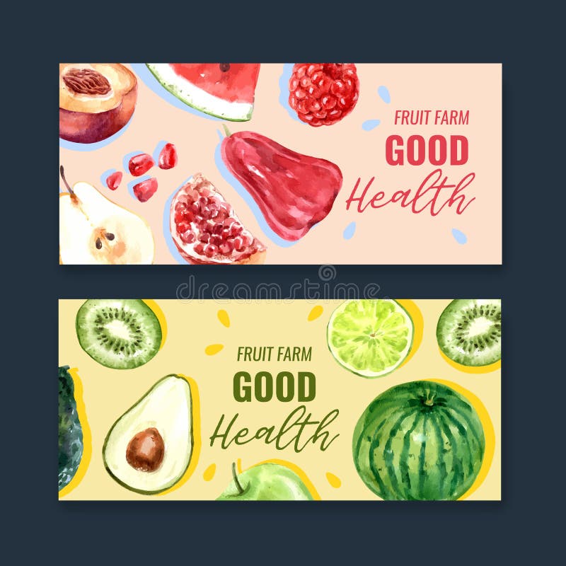 Banner Design with Fruits Theme, Creative Colorful Vector Illustration ...