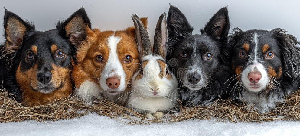 Banner Design Group of Lovable Pets Against a White Background Stock ...