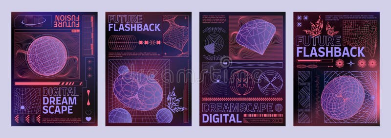 Banner Design Layout Set in Trendy Retro Y2k Style Stock Illustration ...