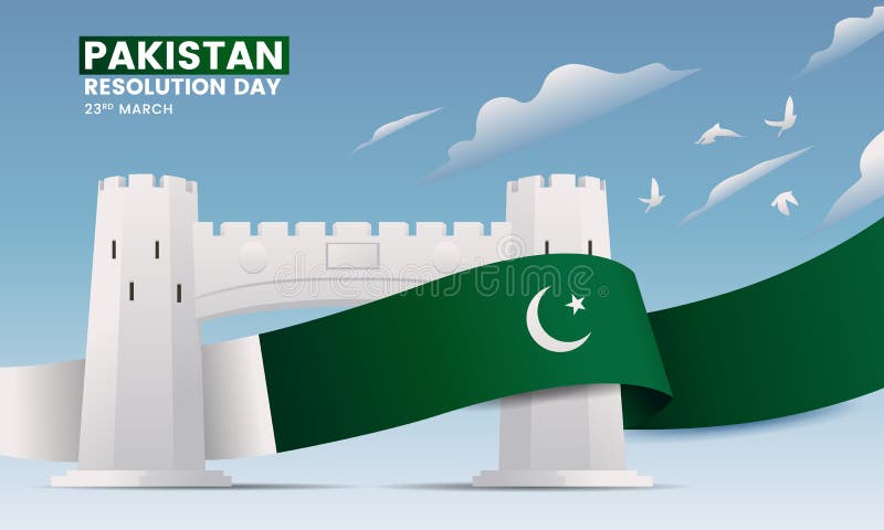 Banner Design Pakistan Resolution Day Gate with Long Flag Vector ...