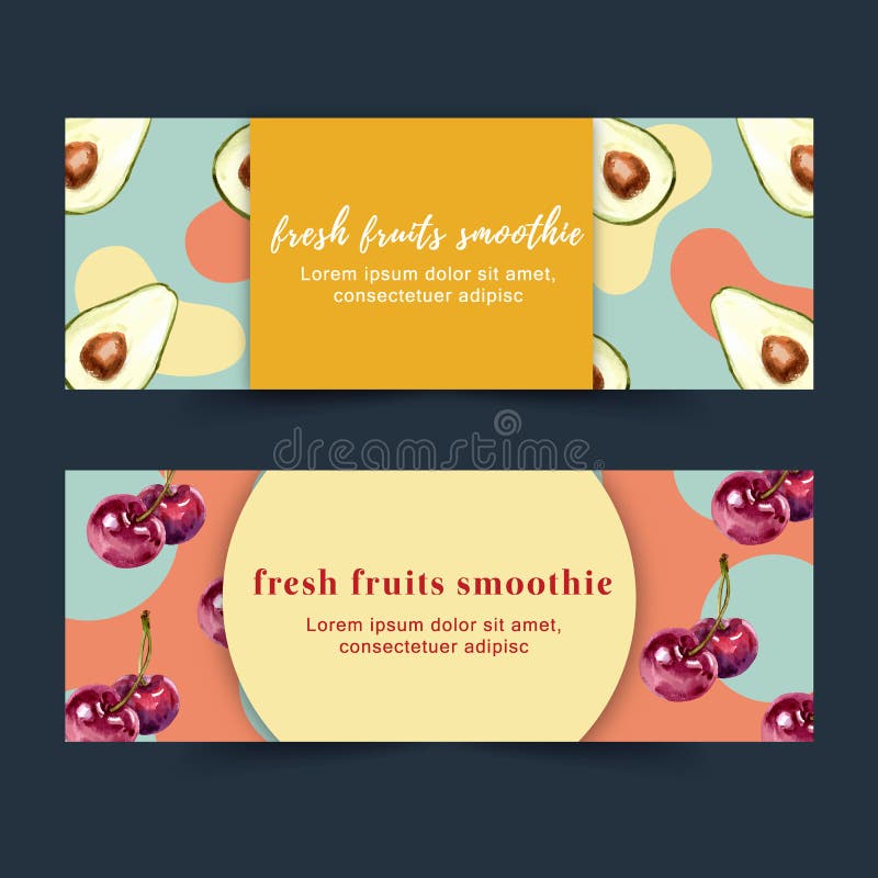 Banner Design with Pear and Cherry Concept, Colorful Themed Vector ...