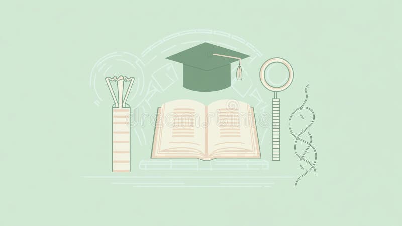 Education and Science Icons on a Light Green Background Stock ...