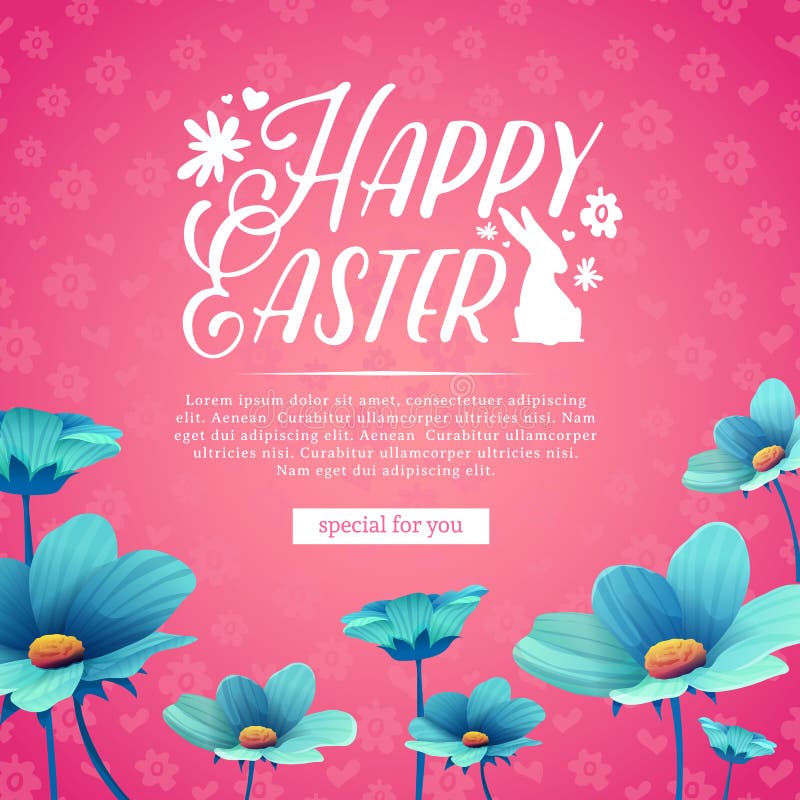 Banner Design Template with Blue Flower Decoration for Spring Easter ...