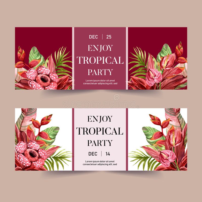 Banner Design with Tropical Theme, Creative Flower and Foliage Red ...