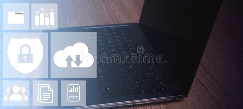 Banner Desktop Photo with Management Document Icons for Data Management System Concept. Stock ...