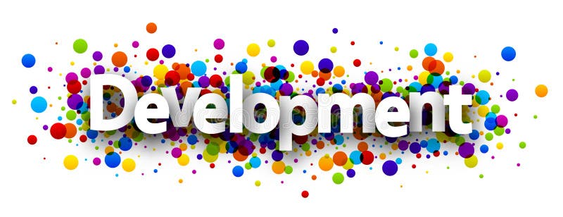 Banner with Development Sign Over Colourful Round Bubble Confetti ...
