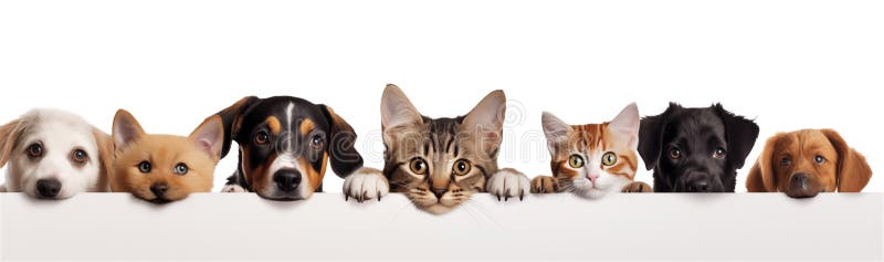 Banner with Dogs and Cats in a Row on Transparent Background. Stock ...