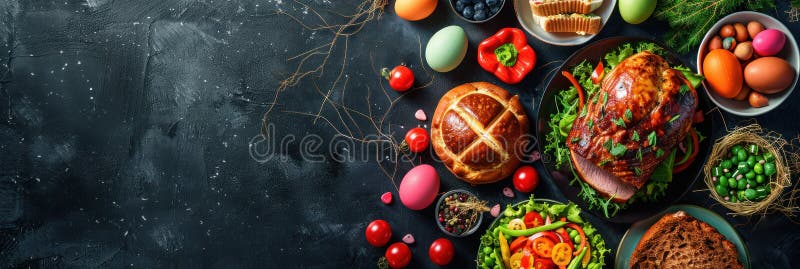 Banner with Easter Dinner on Table Stock Photo - Image of event, eggs ...