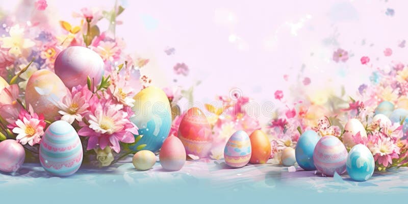 Banner Easter Eggs and Spring Flowers. the Concept of Happy Easter and ...