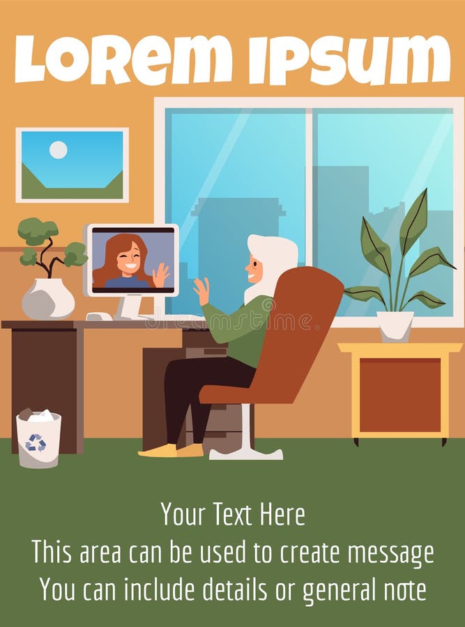 Banner with Elderly Woman Using Virtual Application, Flat Vector ...