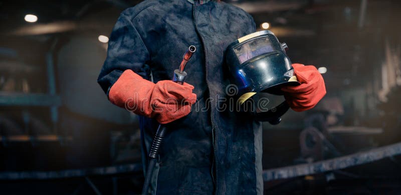 Banner Factory Worker Industrial Welder in Protective Uniform Stock ...