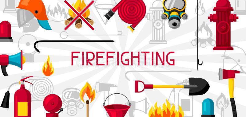 Banner with Firefighting Items. Fire Protection Equipment Stock Vector ...