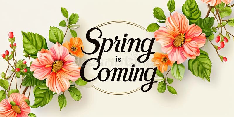 Banner with Flowers and Text "Spring is Coming" Stock Photo - Image of ...