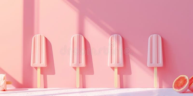 Minimalist Pink Popsicles Arranged on a Pink Wall with Citrus Accent ...