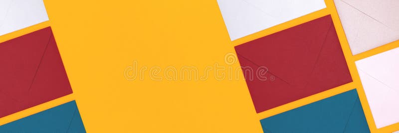 Banner with Frame Made of Envelopes on a Yellow Background. Stock Photo ...