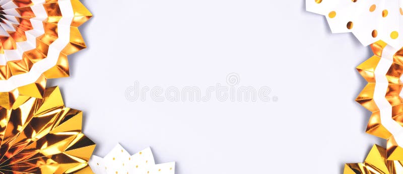 Banner with Frame Made of Gold Colored Paper Fans. Stock Photo - Image ...