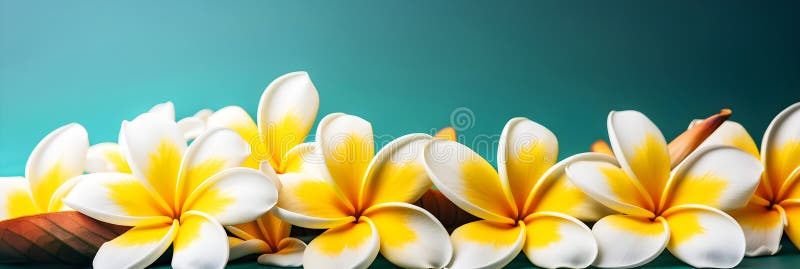 Banner of a Frangipani Flowers on a Blue Background, Illustrator Ai ...