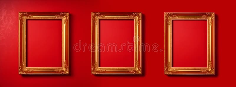 Banner, Golden Vintage Frame on Red Velvet Background. Copy Paste Space ...