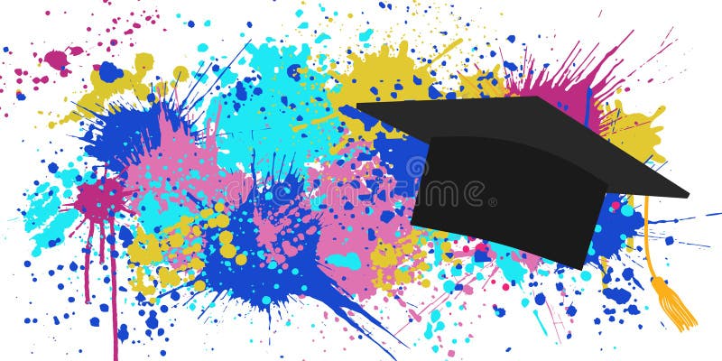 Banner with Graduation Cap and Rainbow Splashes. Vector Illustration ...