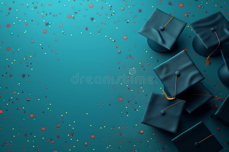Banner with Graduation Caps on Turquoise Background. Generated by AI ...