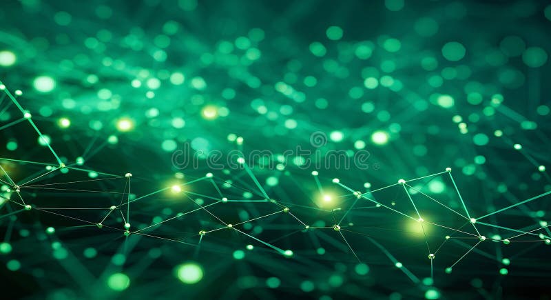 Banner with Green Abstract Background with a Network Grid and Particles ...
