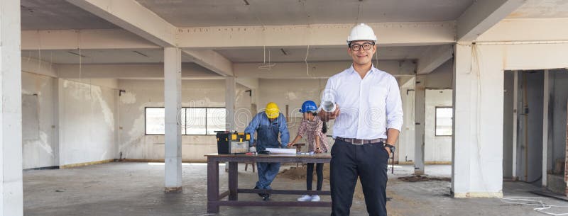 Banner Group of Engineer Team Brainstorming at Construction Building ...