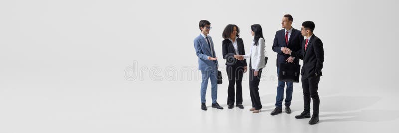 Banner. Group of Young People, Dressed Formal Suits Discussing Against ...