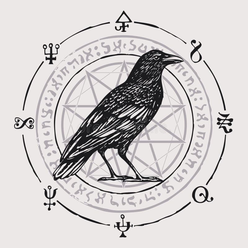 Banner with Hand-drawn Raven and Sorcery Signs Stock Vector ...