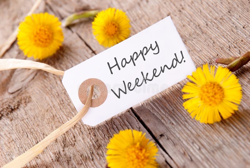 Banner with Happy Weekend stock photo. Image of blossoms - 40005984
