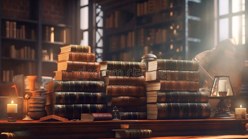 Banner or Header Image with a Stack of Antique Leather Books ...