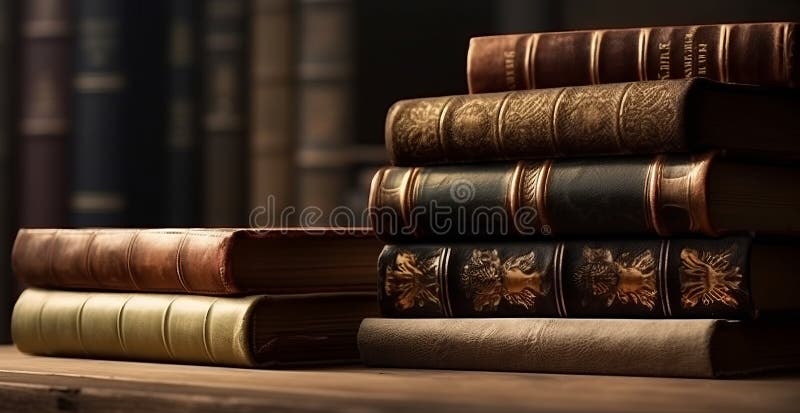 Banner or Header Image with a Stack of Antique Leather Books ...