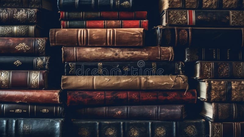 Banner or Header Image with a Stack of Antique Leather Books ...