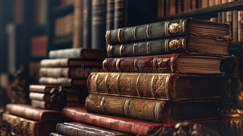 Banner or Header Image with a Stack of Antique Leather Books ...