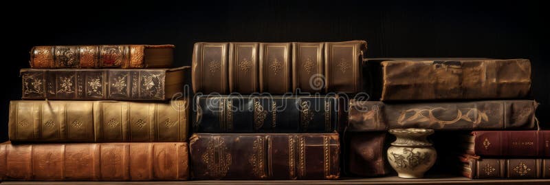 Antique Leather Books in Library, Generative AI Stock Illustration ...