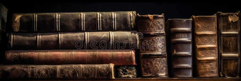 Vintage Leather-bound Books Stacked in a Library - Banner Header Image ...