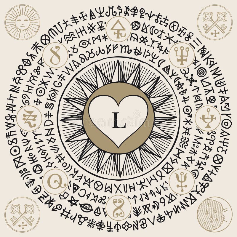 Banner with a Heart and an Old Magic Symbols Stock Vector ...