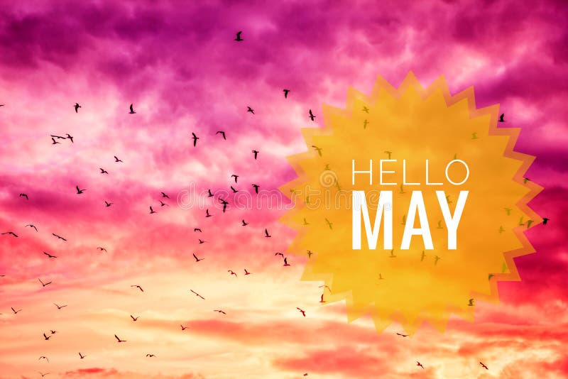 Banner Hello May. Hello May Text on Sky Background Stock Photo - Image ...