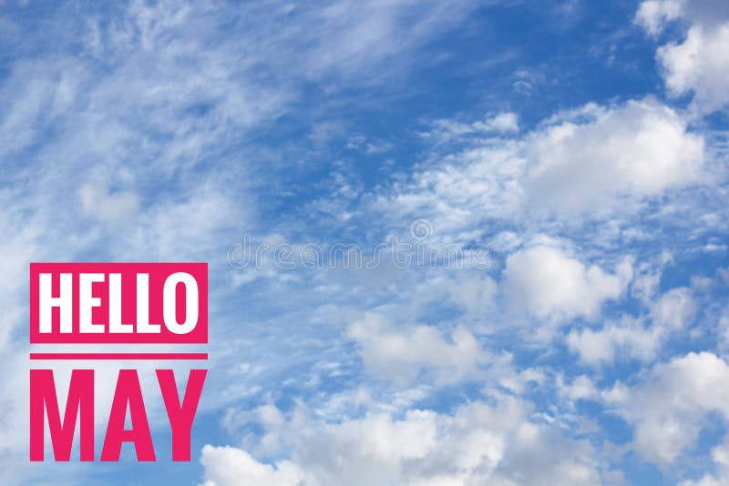 Banner Hello May. Hello May Text on Sky Background Stock Image - Image ...