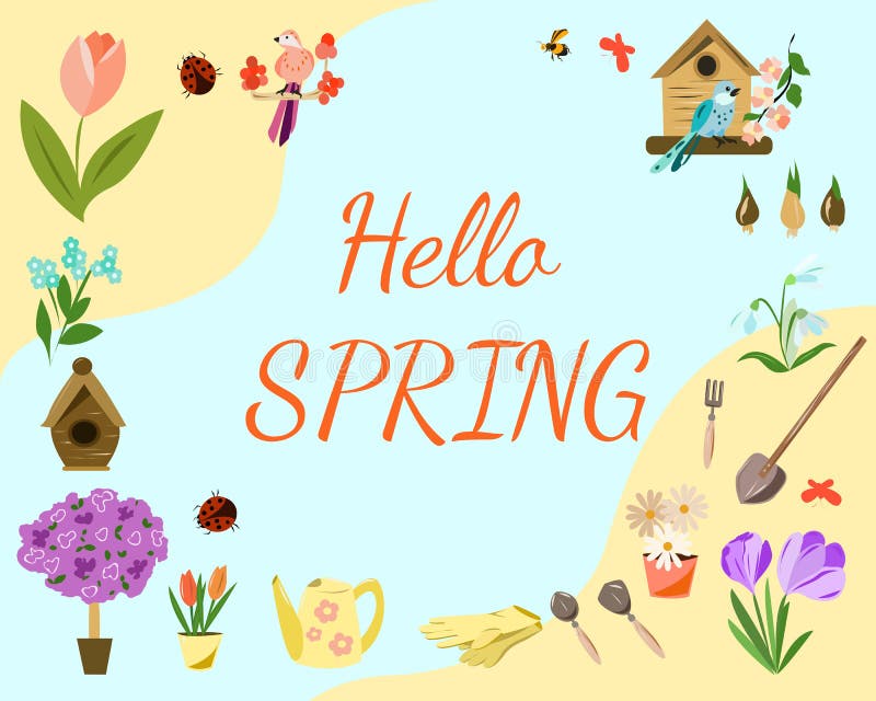 Hello Garden, Spring Bouquet, Garden Watering Can and Pink Flowers ...