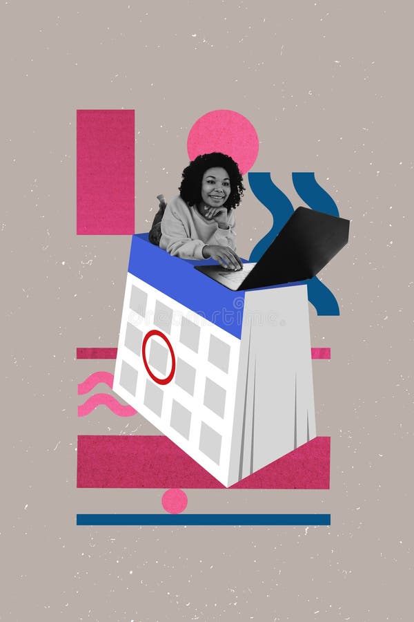 Banner Image Collage of Person Stand Calendar with Due Day on Grey ...