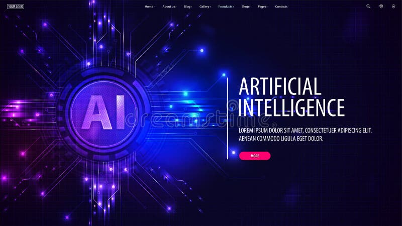 Artificial Intelligence Computer Database Blue Poster Concept. Modern ...