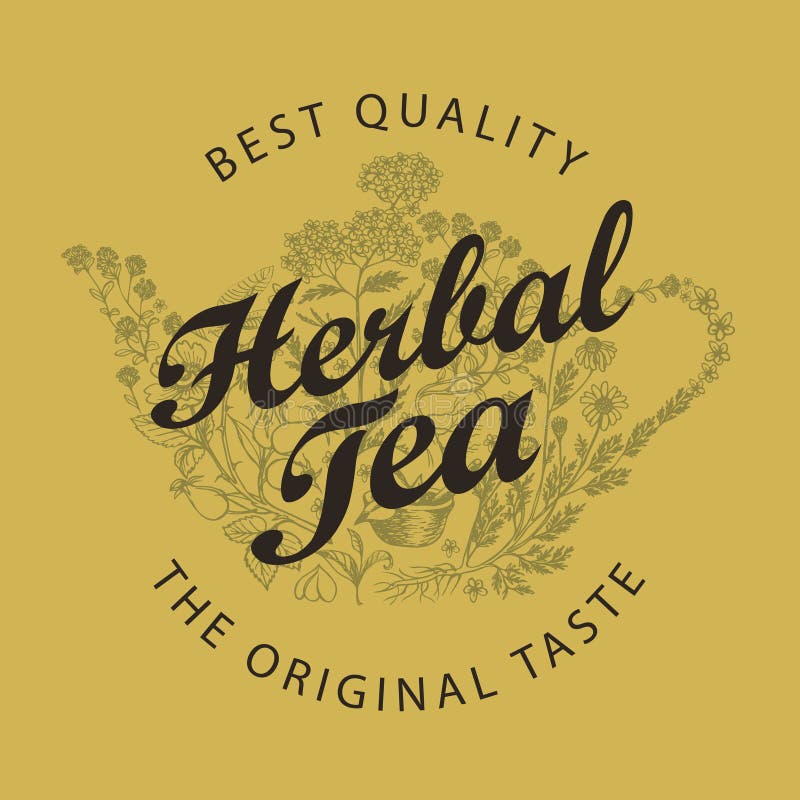 Banner or Label for Herbal Tea with Teapot and Herbs Stock Vector ...