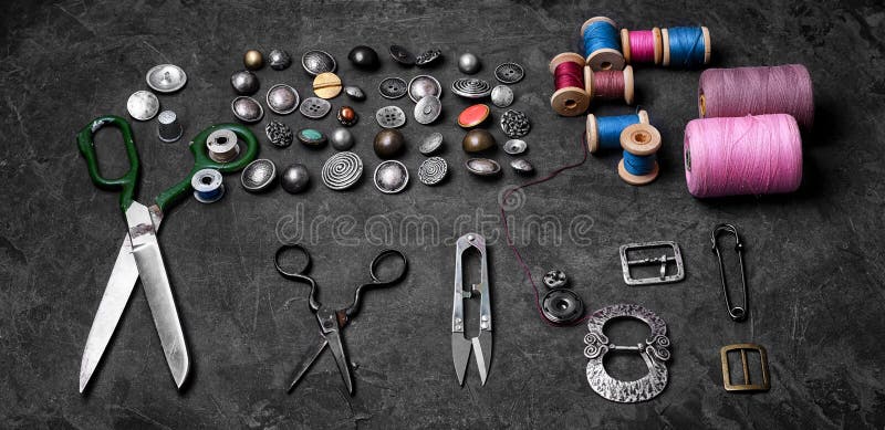 Banner with Large Set of Threads and Buttons Stock Image - Image of ...