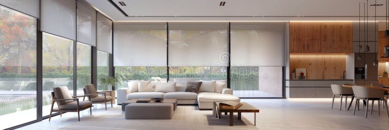 Banner, Light Roller Shades in a Luxurious Modern Home in Panoramic ...