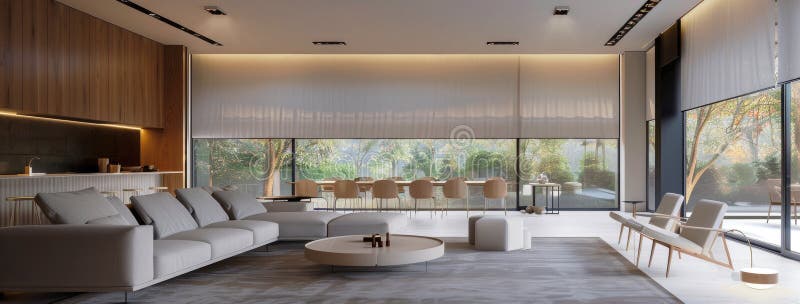 Banner, Light Roller Shades in a Luxurious Modern Home in Panoramic ...