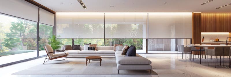Banner, Light Roller Shades in a Luxurious Modern Home in Panoramic ...
